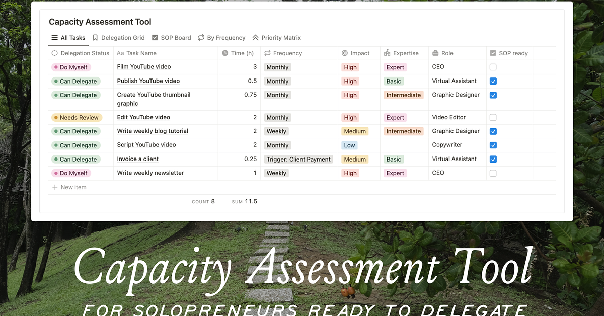 Capacity Assessment Tool for Solopreneurs | Renee De Four Studio